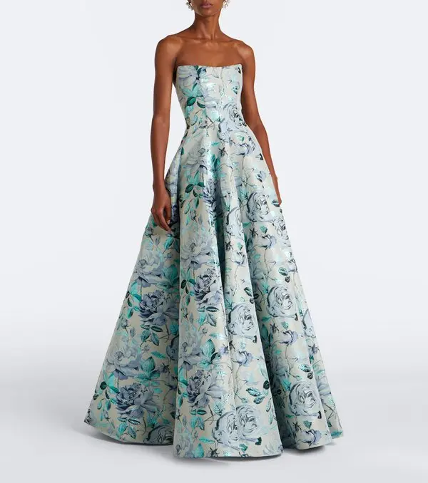MARKARIAN Laila Floral Brocade Bustier Gown