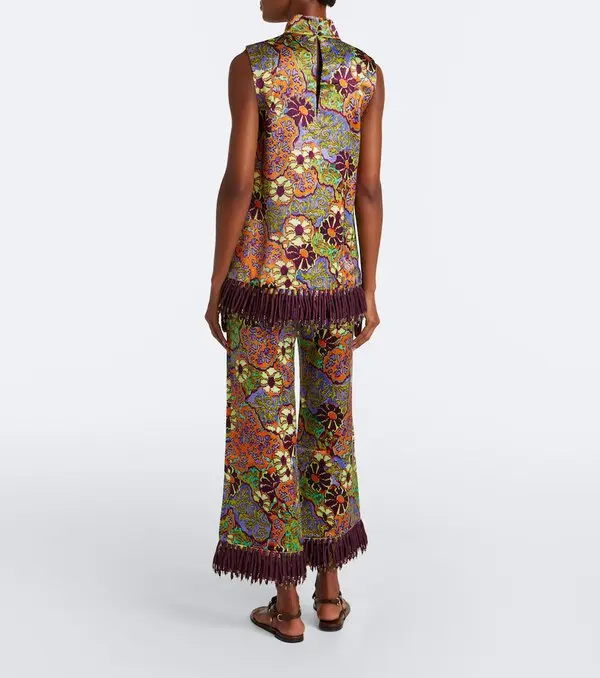 ALEMAIS Fringed Printed Wide-leg Pants - Multicoloured