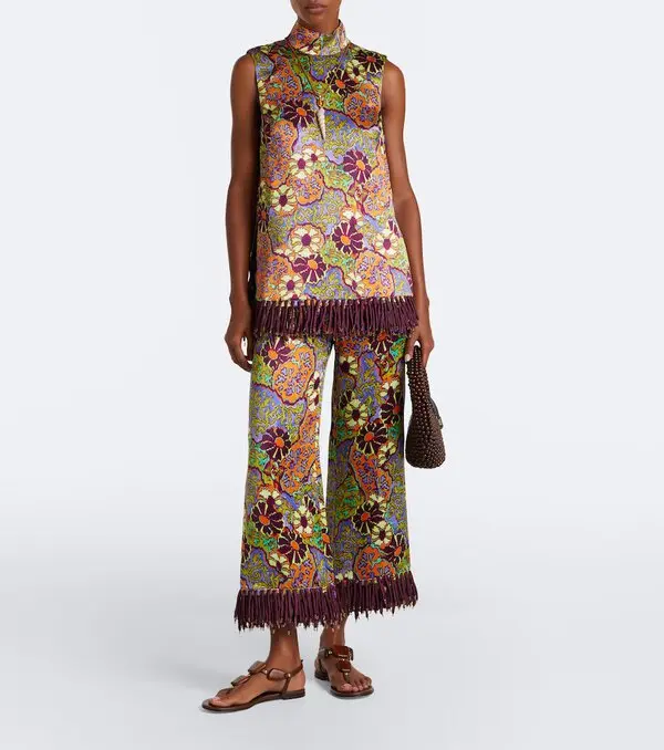 ALEMAIS Fringed Printed Wide-leg Pants - Multicoloured
