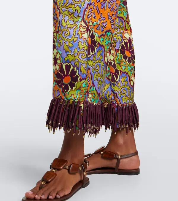 ALEMAIS Fringed Printed Wide-leg Pants - Multicoloured