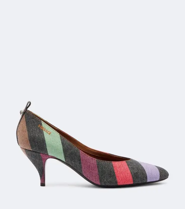 Versace Tina Striped Denim Pumps