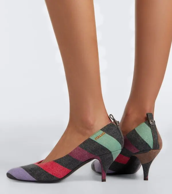Versace Tina Striped Denim Pumps