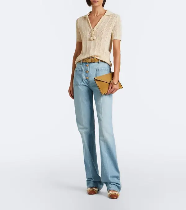 Valentino Garavani Rockstud Medium Suede Pouch - Beige