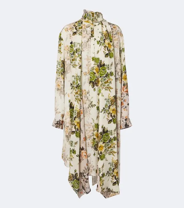 Acne Studios Tie-neck Floral Silk Georgette Midi Dress - Multicoloured