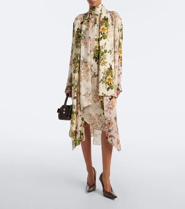 Acne Studios Tie-neck Floral Silk Georgette Midi Dress