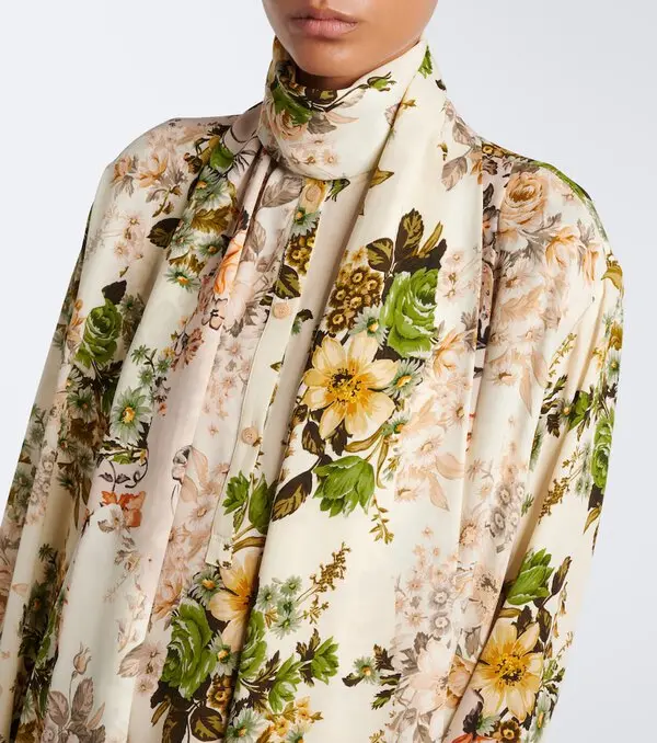 Acne Studios Tie-neck Floral Silk Georgette Midi Dress