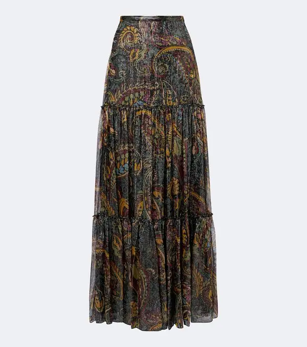 Etro Paisley Silk-blend Tiered Maxi Skirt - Multicoloured