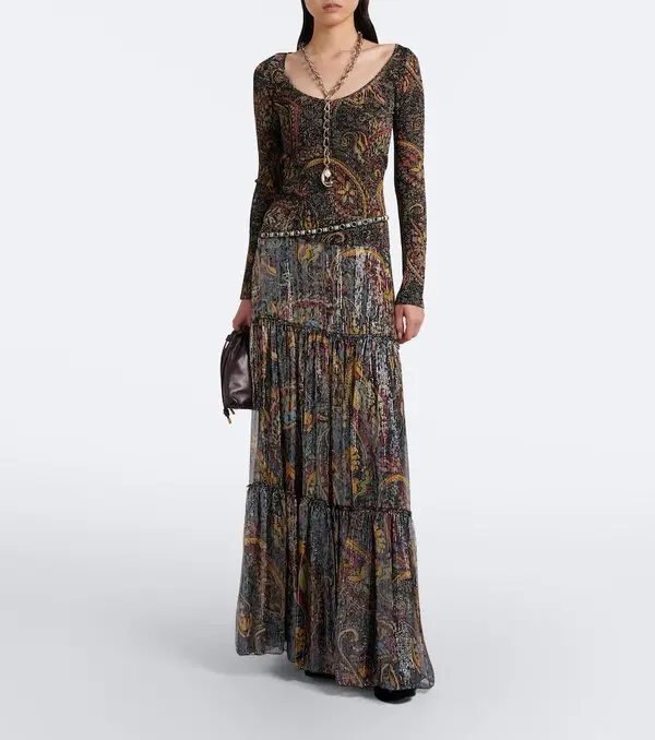 Etro Paisley Silk-blend Tiered Maxi Skirt - Multicoloured