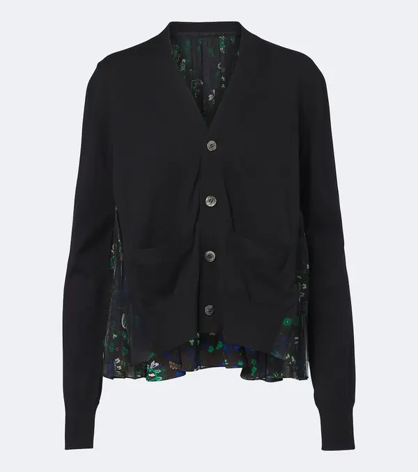 Sacai Floral Cotton Cardigan - Black