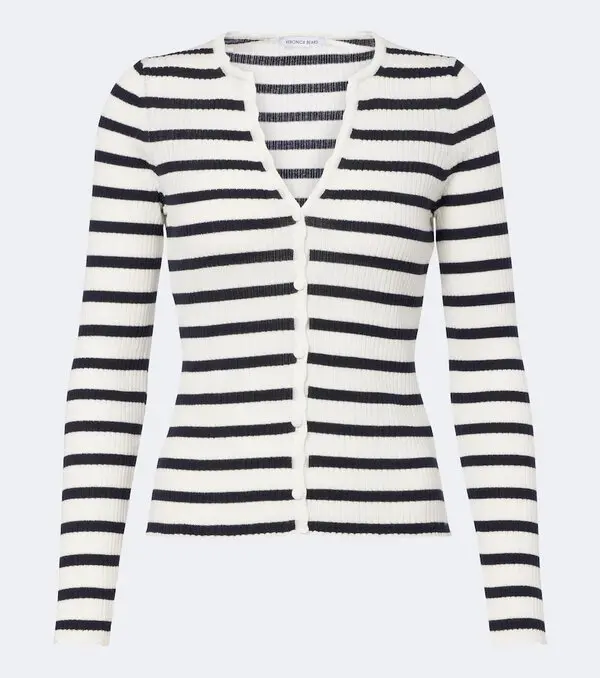 Veronica Beard Anwin Striped Wool Cardigan - White