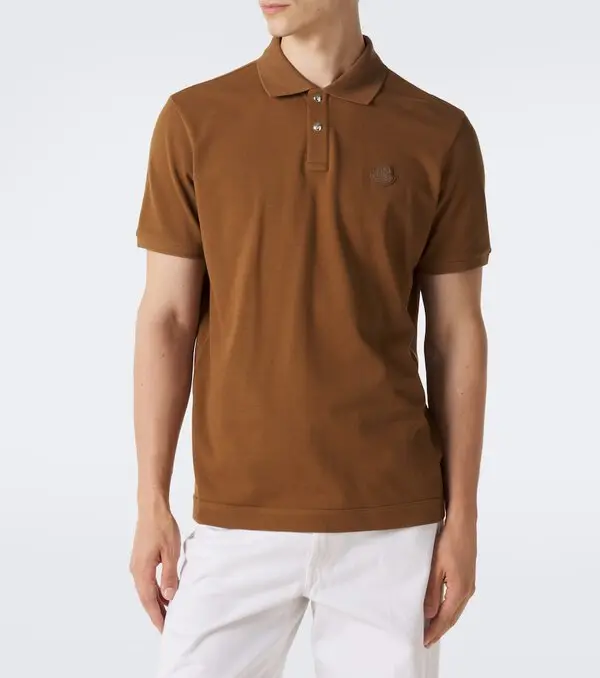 Moncler Leather-trimmed Cotton Pique Polo Shirt