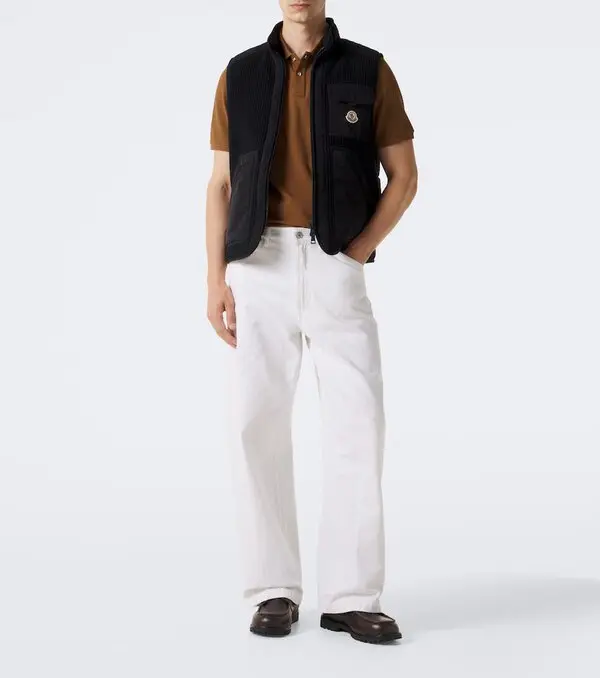 Moncler Leather-trimmed Cotton Pique Polo Shirt