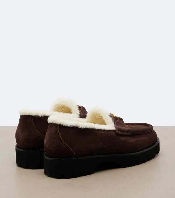 Valentino Garavani Vlogo Shearling-trimmed Suede Platform Loafers