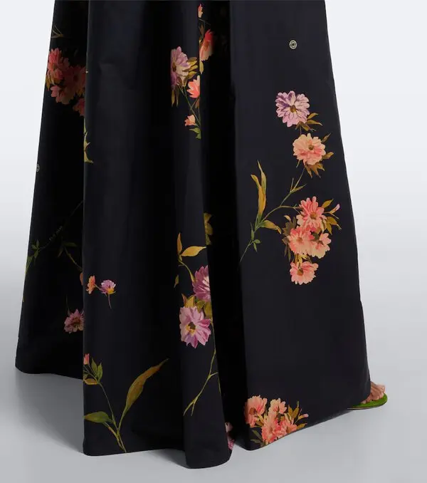Elie Saab Floral Pleated Cotton Poplin Maxi Dress - Blue