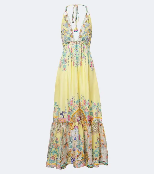 Camilla Sequined Floral Silk Maxi Dress - Multicoloured
