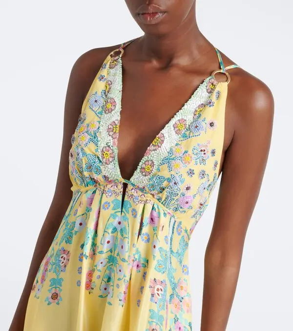 Camilla Sequined Floral Silk Maxi Dress