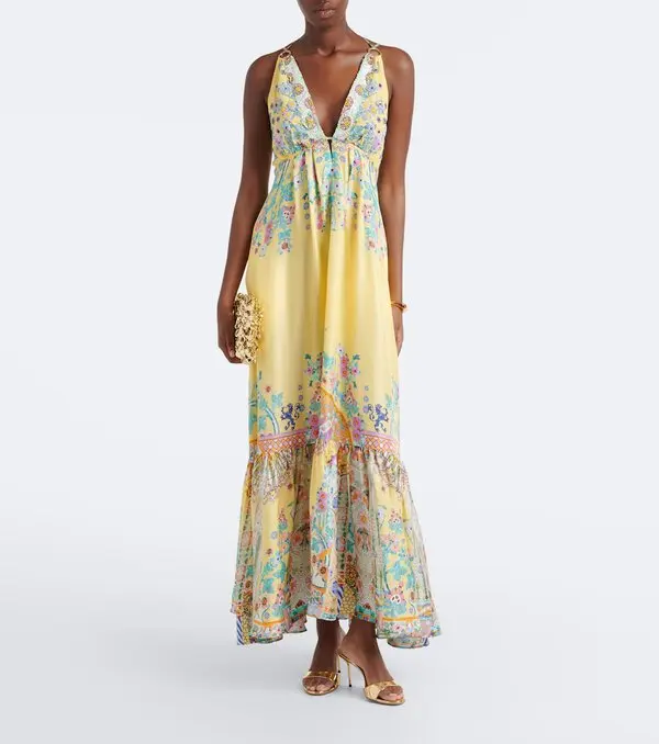 Camilla Sequined Floral Silk Maxi Dress
