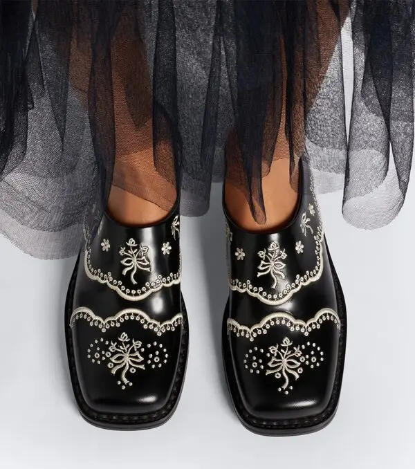 Simone Rocha Embroidered Leather Mules