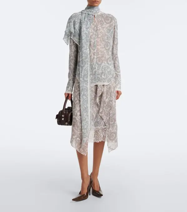 Acne Studios Paisley Lace-trimmed Silk Crepe Midi Skirt