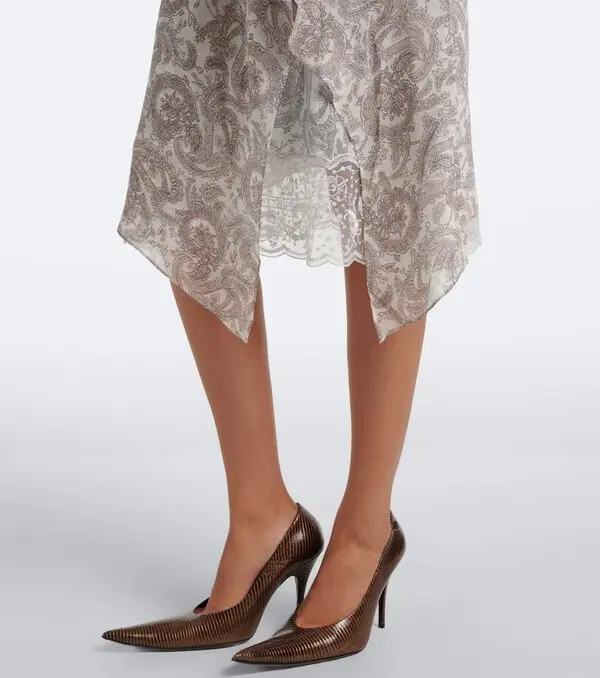 Acne Studios Paisley Lace-trimmed Silk Crepe Midi Skirt