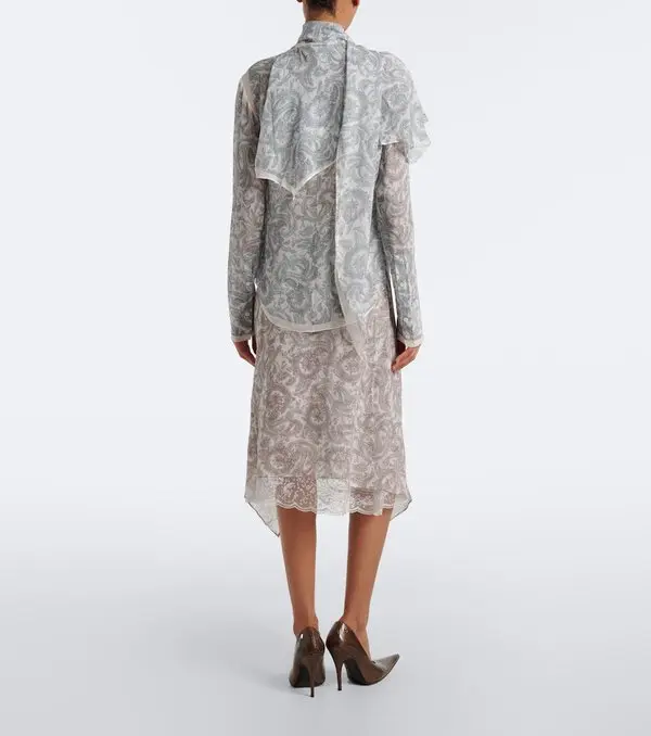 Acne Studios Paisley Lace-trimmed Silk Crepe Midi Skirt