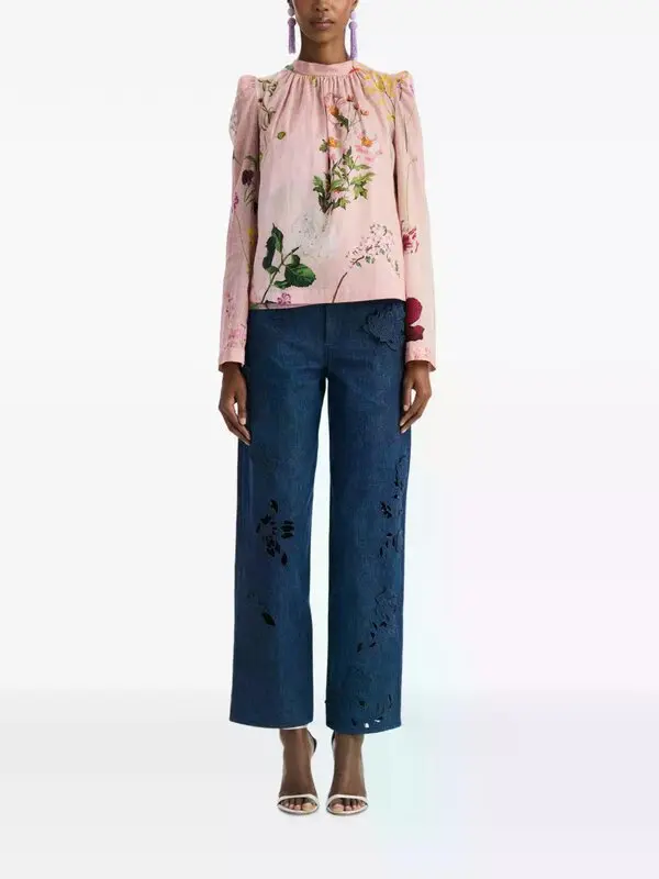 Oscar De La Renta Botanical-print Tie-detailed Blouse - Pink