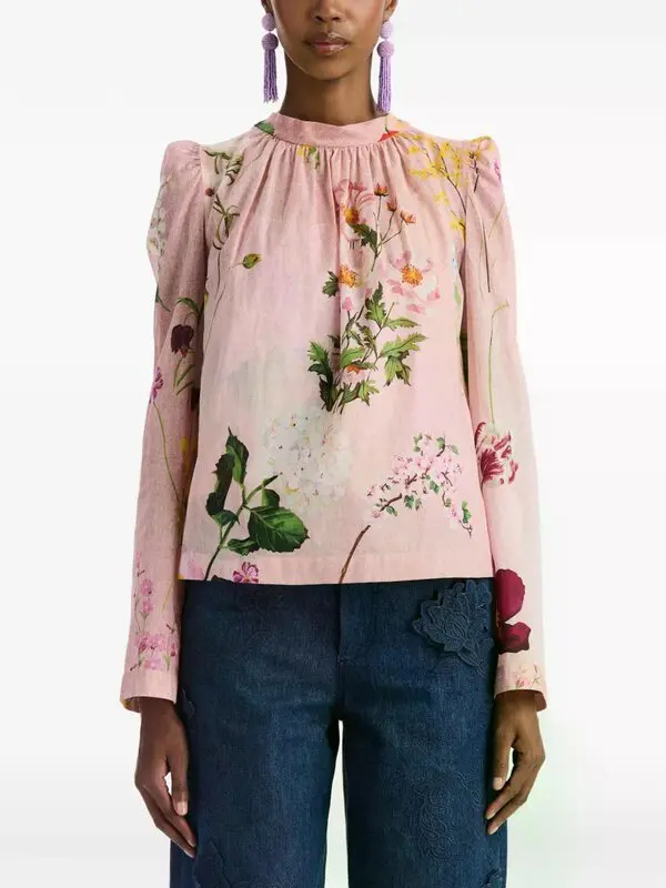 Oscar De La Renta Botanical Print Blouse