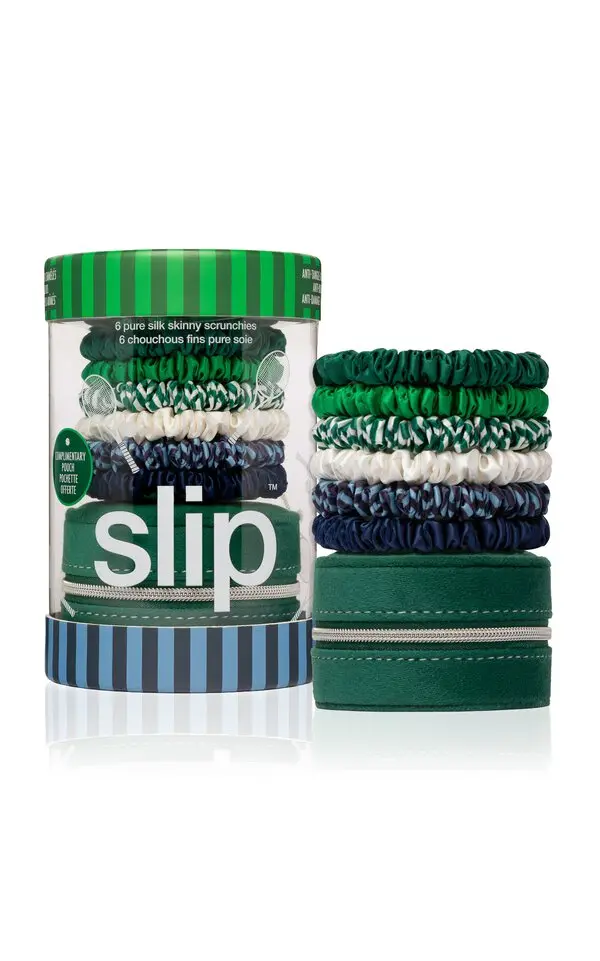 Slip Set Of Six Pure Silk Skinny Scrunchies With Pouch - Multi