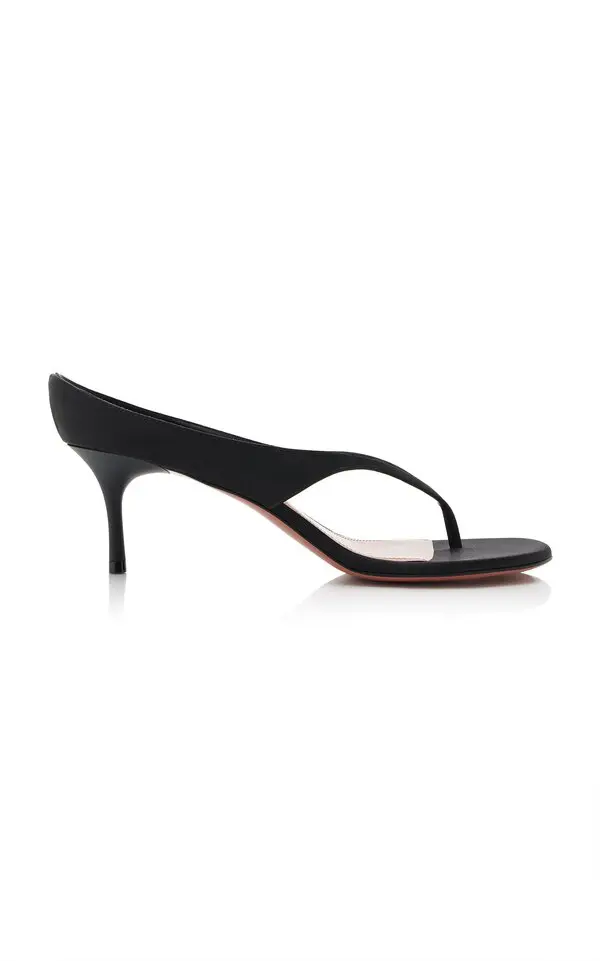 Amina Muaddi Alexander Thong Satin Slippers - Black