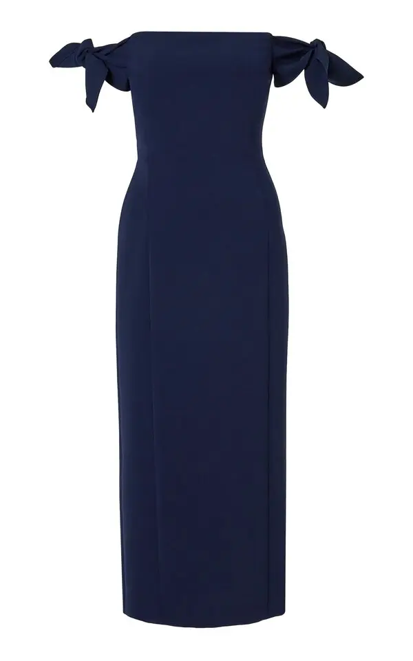 Carolina Herrera Off-the-shoulder Crepe Midi Dress - Navy