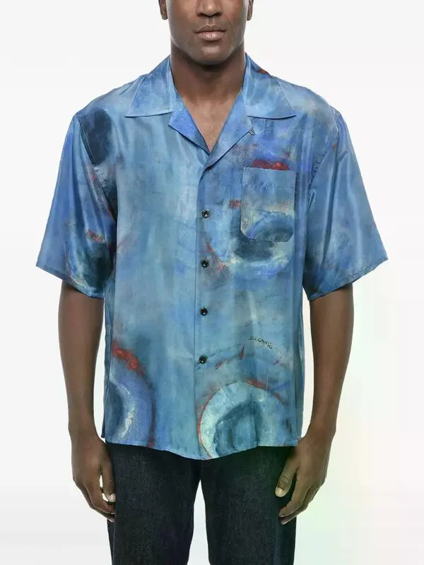 Marni Printed Silk Bowling Shirt - Blue