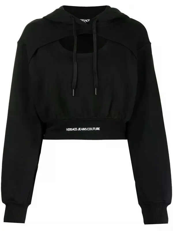 Versace Logo-waistband Cut-out Hoodie - Black