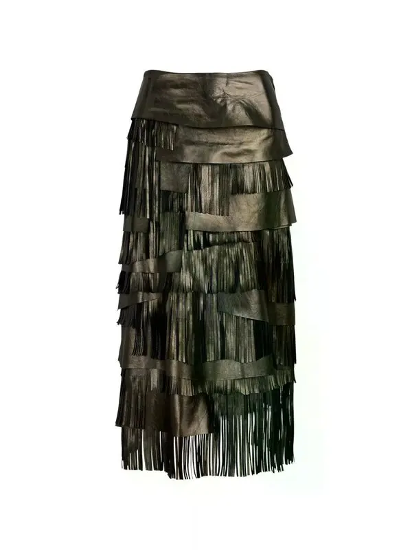 Ralph Lauren Belinda Fringe-trimmed Tiered Midi Skirt - Grey
