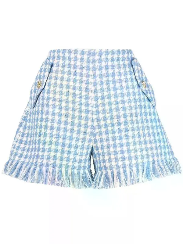LEO LIN Tweed Fringed Shorts - Blue