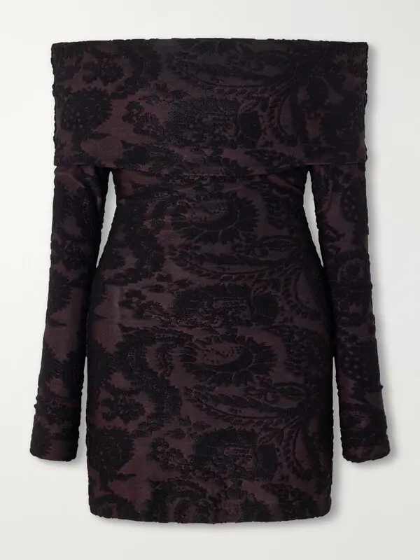 Etro Off-the-shoulder Paisley-jacquard Chenille-trimmed Jersey Top - Black