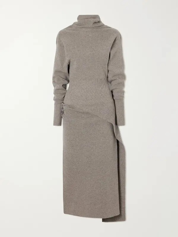 LANVIN Embellished Wool-blend Turtleneck Midi Dress - Brown