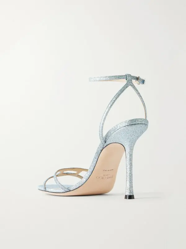 JIMMY CHOO Leo 100 Glittered Leather Sandals
