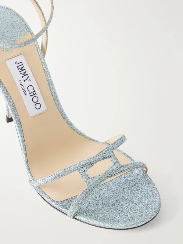 JIMMY CHOO Leo 100 Glittered Leather Sandals