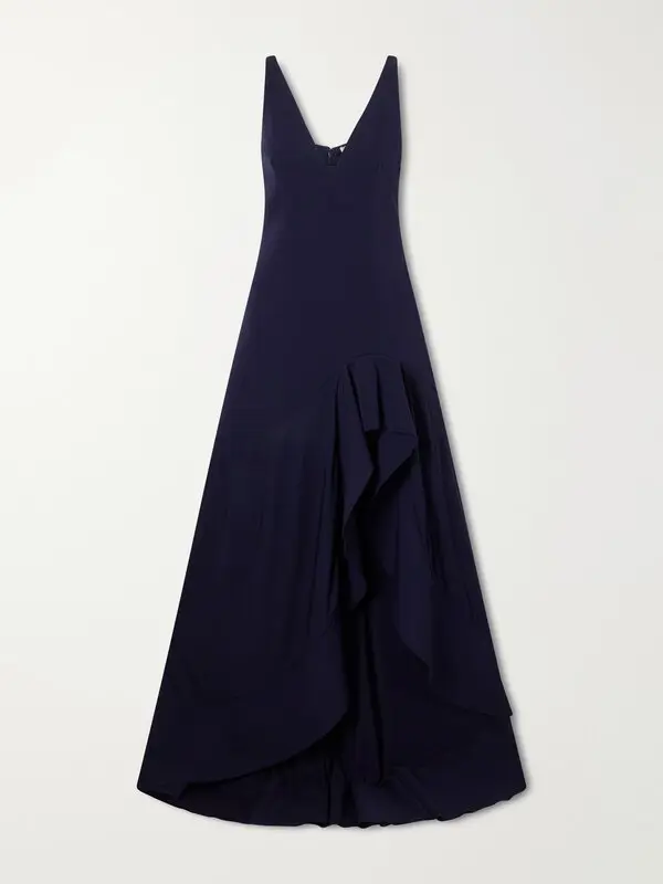 Stella McCartney Asymmetric Ruffled Crepe Maxi Dress - Blue
