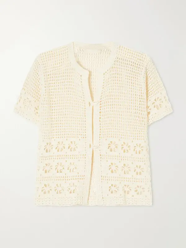TERRY PUESTO Poolside Crocheted Organic-cotton Blouse - Neutrals