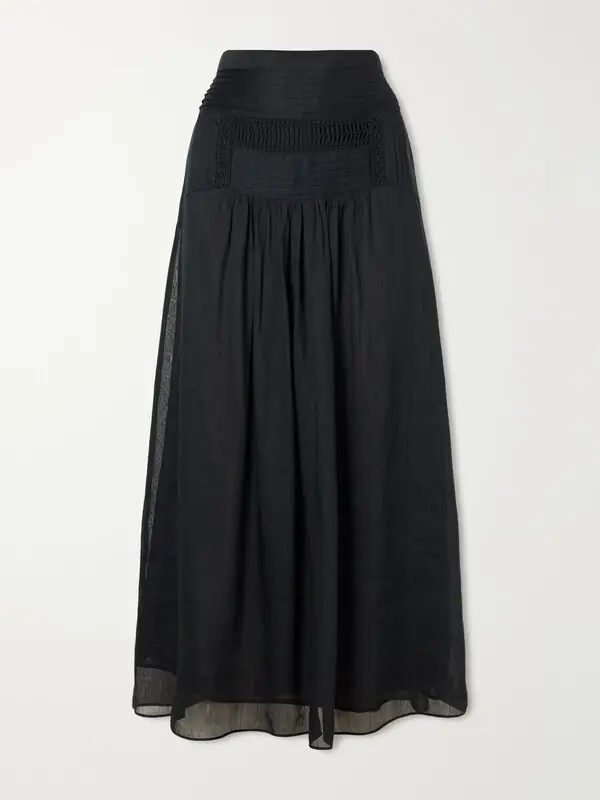MARANT ETOILE Pylka Embroidered Crepon Midi Skirt - Black