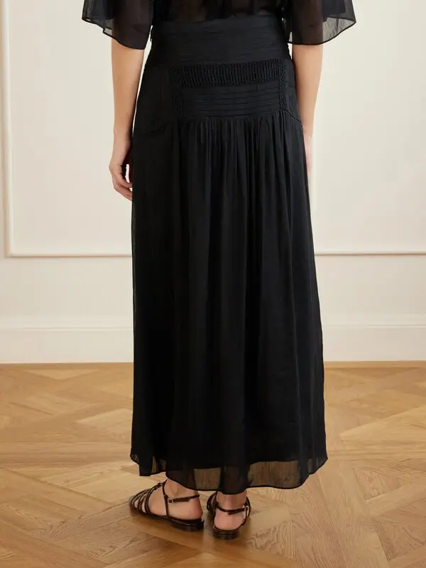 MARANT ETOILE Pylka Embroidered Crepon Midi Skirt - Black
