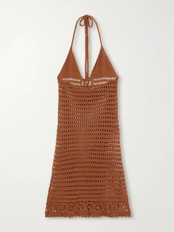 TERRY PUESTO Cece Crocheted Organic-cotton Halterneck Midi Dress - Brown
