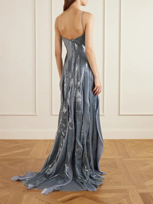 MARMAR HALIM Pleated Sequined Chiffon Gown