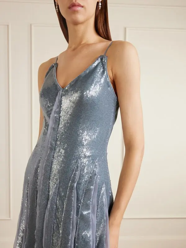 MARMAR HALIM Pleated Sequined Chiffon Gown