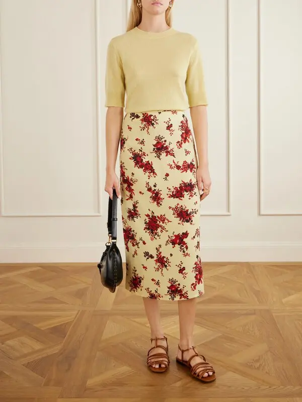 JIL SANDER Floral-print Satin Midi Skirt