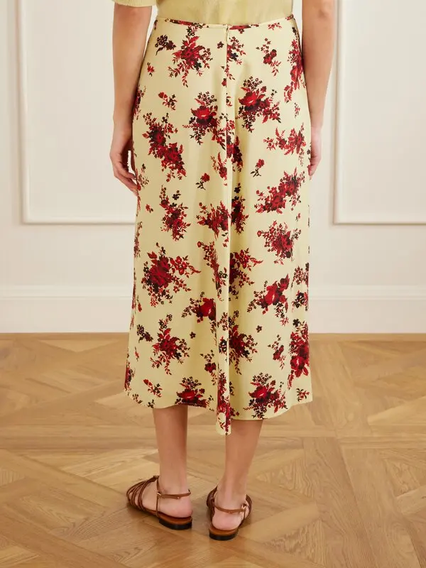 JIL SANDER Floral-print Satin Midi Skirt