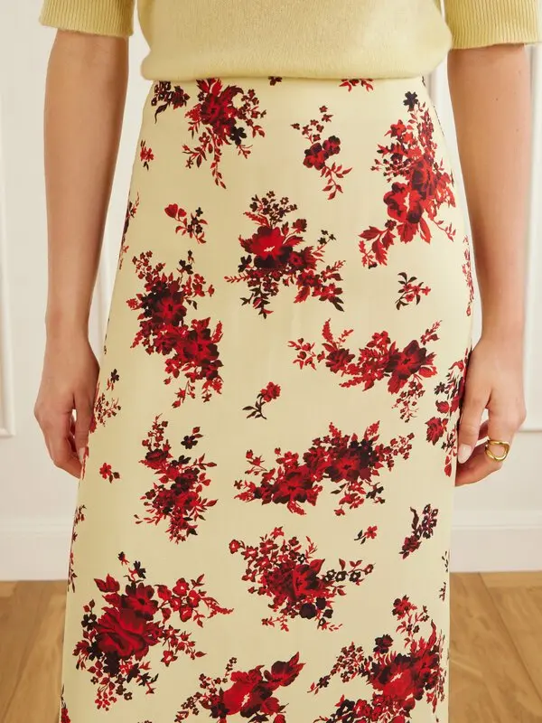 JIL SANDER Floral-print Satin Midi Skirt