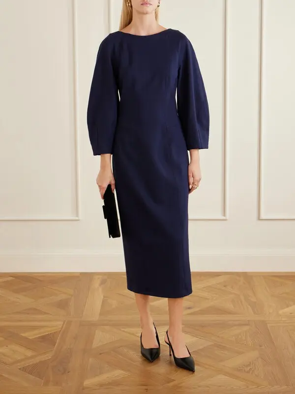 Carolina Herrera Ponte Midi Dress With Balloon Sleeves