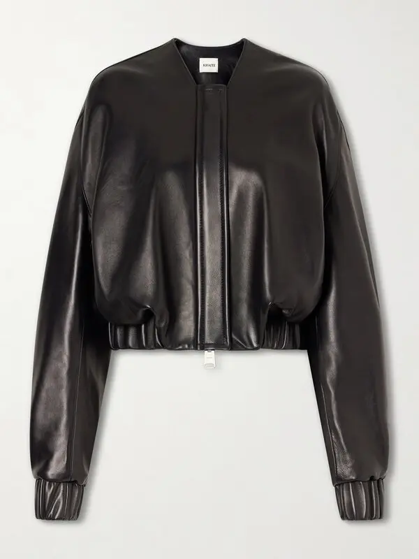 Khaite Cordan Cropped Leather Jacket - Black